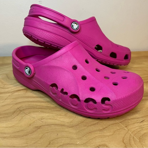 CROCS | Shoes | Crocs Cutout Logo Electric Pink Baya Clogs | Poshmark